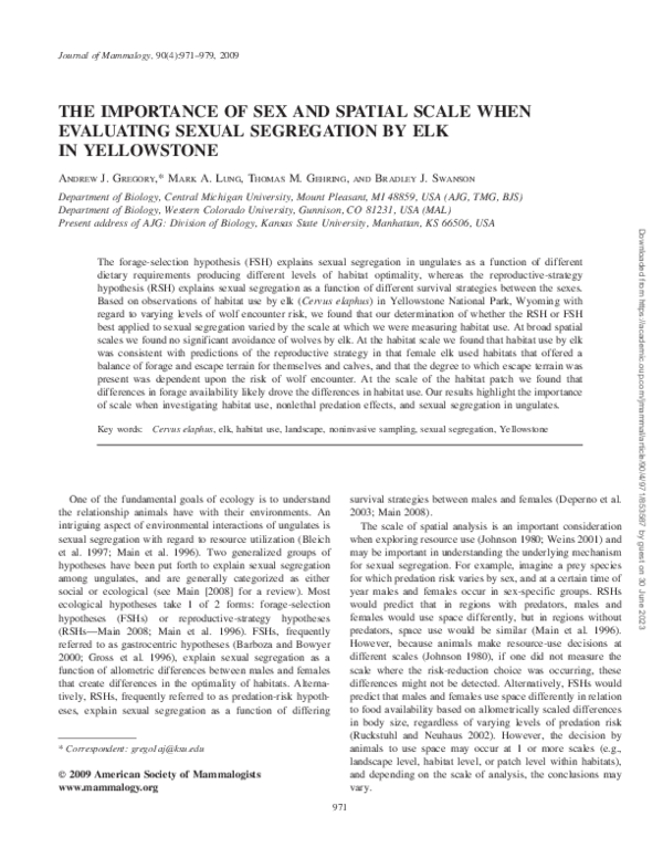 Pdf The Importance Of Sex And Spatial Scale When Evaluating Sexual Segregation By Elk In