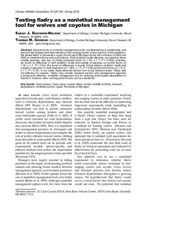 (PDF) Testing Fladry as a Nonlethal Management Tool for Wolves and ...