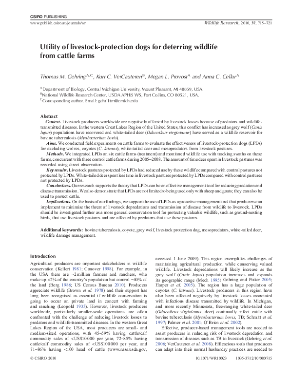 (PDF) Utility of livestock-protection dogs for deterring wildlife from ...