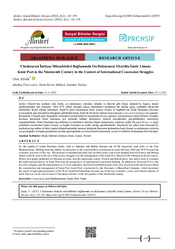 (PDF) Uluslararası İmtiyaz Mücadeleleri Bağlamında On Dokuzuncu Yüzyılda İzmir Limanı