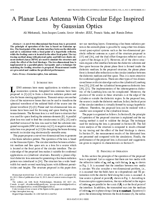 (PDF) A Planar Lens Antenna With Circular Edge Inspired by Gaussian Optics