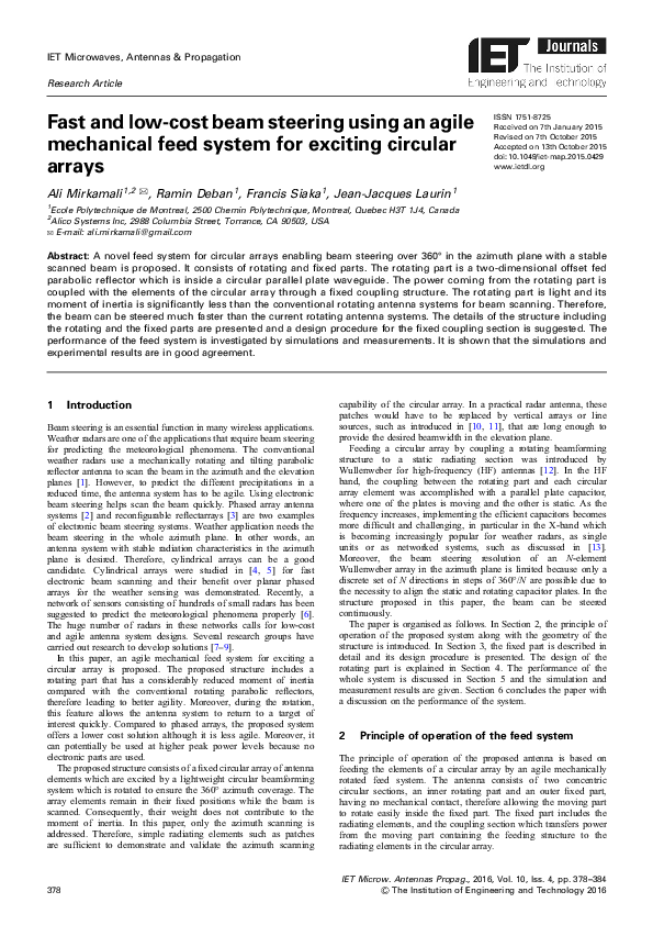 (PDF) Fast and low‐cost beam steering using an agile mechanical feed ...