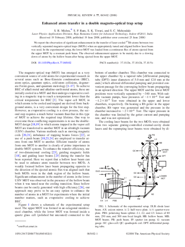 (PDF) Enhanced atom transfer in a double magneto-optical trap setup