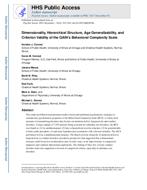 (PDF) Dimensionality, hierarchical structure, age generalizability, and ...