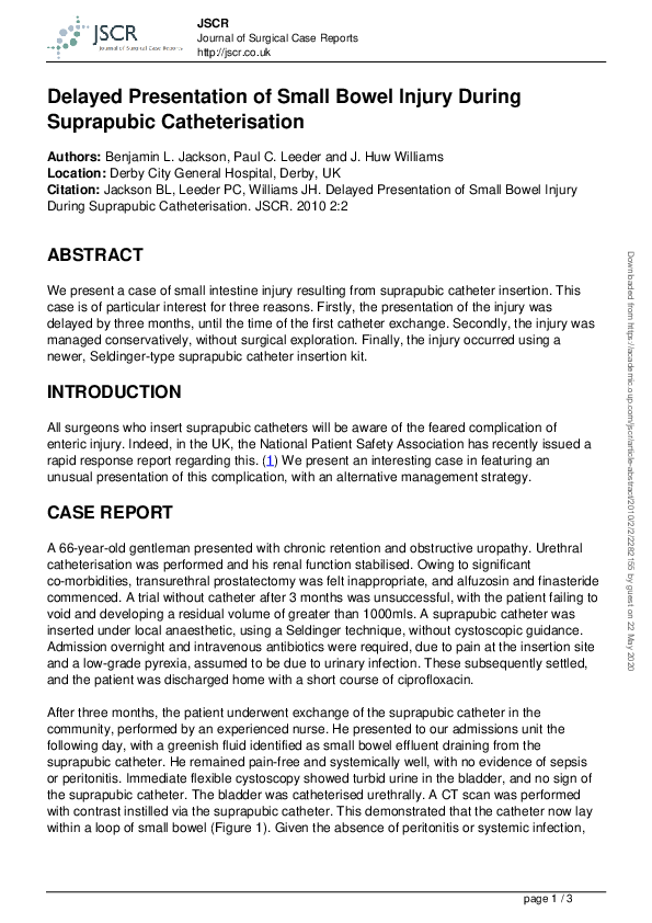 (PDF) Delayed Presentation of Small Bowel Injury During Suprapubic ...