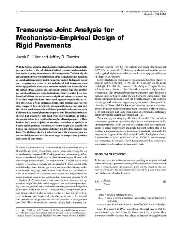 (PDF) Transverse Joint Analysis for Mechanistic-Empirical Design of Rigid Pavements