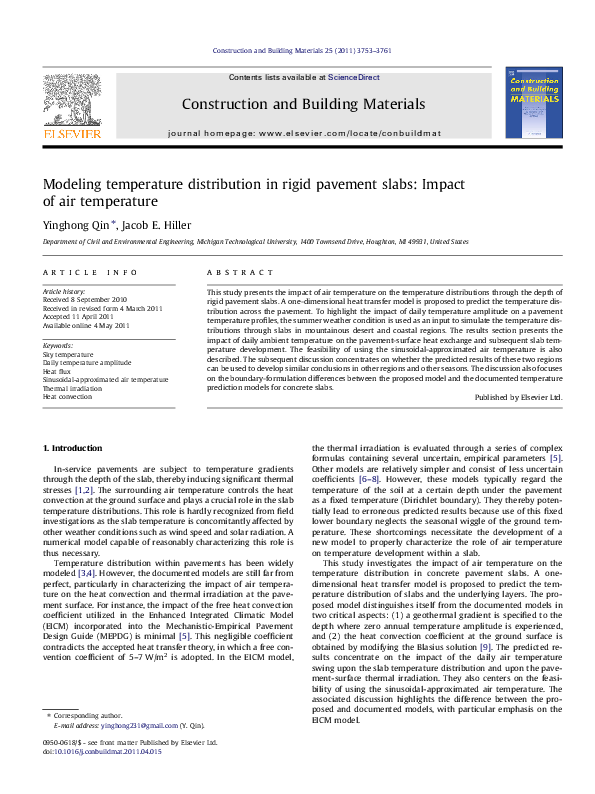 (PDF) Modeling temperature distribution in rigid pavement slabs: Impact of air temperature