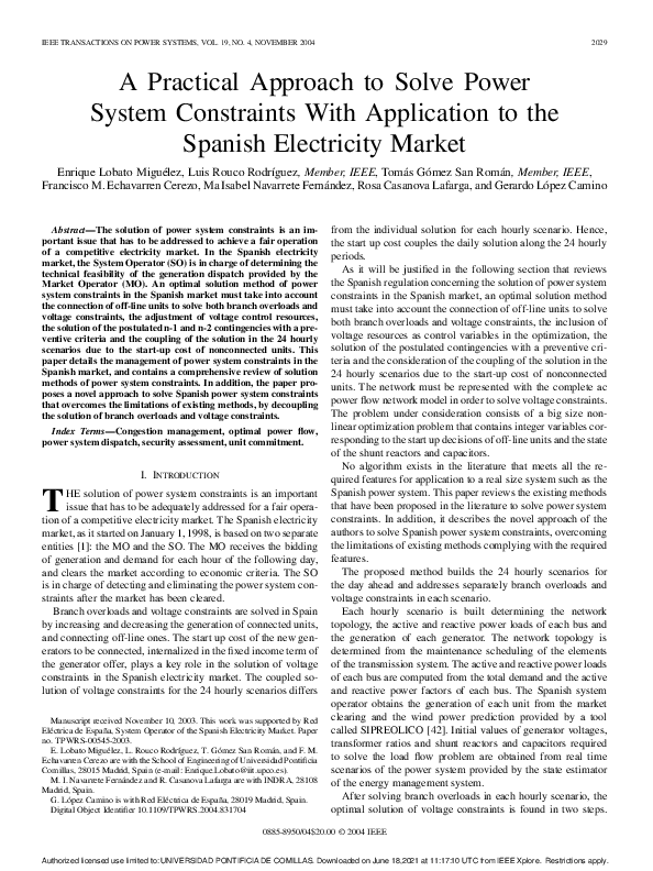 (PDF) A Practical Approach to Solve Power System Constraints With ...