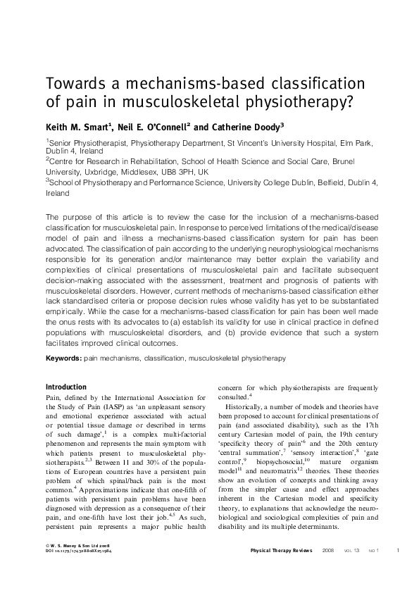 (PDF) Towards a mechanisms-based classification of pain in ...
