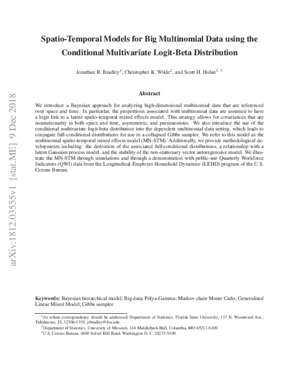 Pdf Spatio‐temporal Models For Big Multinomial Data Using The Conditional Multivariate Logit