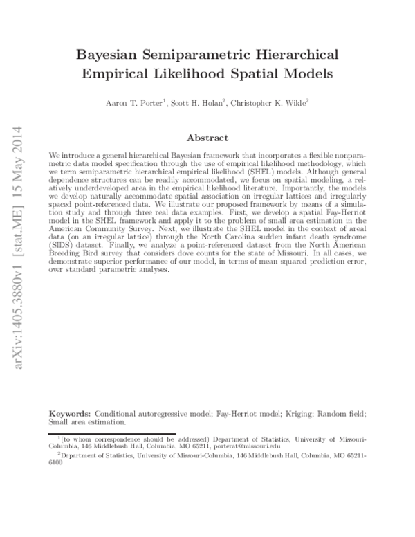 (PDF) Bayesian Semiparametric Hierarchical Empirical Likelihood Spatial Models