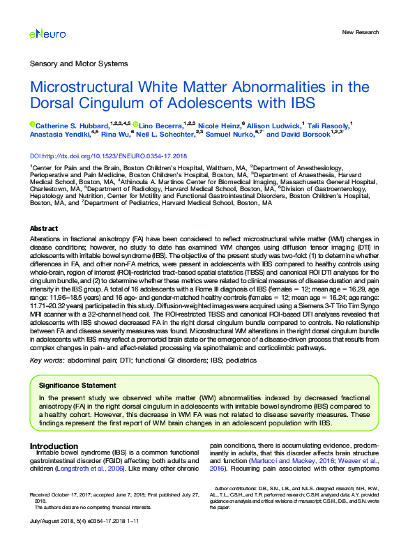 (PDF) Microstructural White Matter Abnormalities in the Dorsal Cingulum of Adolescents with IBS ...