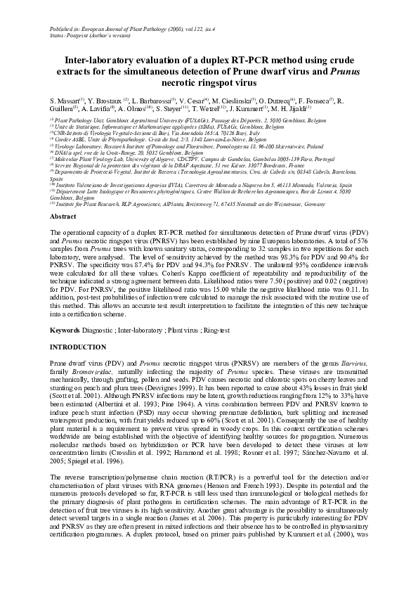 (PDF) Inter-laboratory evaluation of a duplex RT-PCR method using crude ...