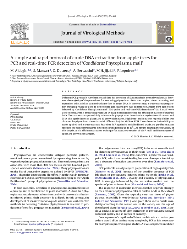 (PDF) A simple and rapid protocol of crude DNA extraction from apple ...