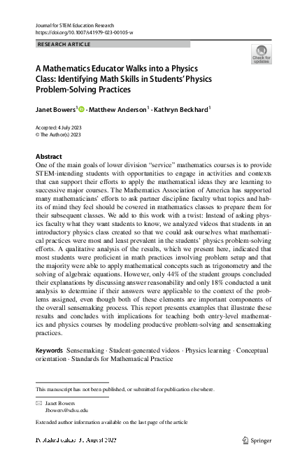 (PDF) A Mathematics Educator Walks into a Physics Class: Identifying Math Skills in Students ...