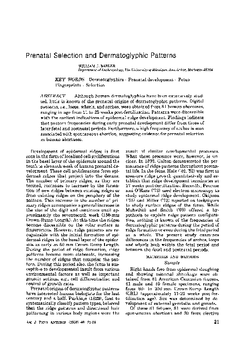 (PDF) Prenatal selection and dermatoglyphic patterns