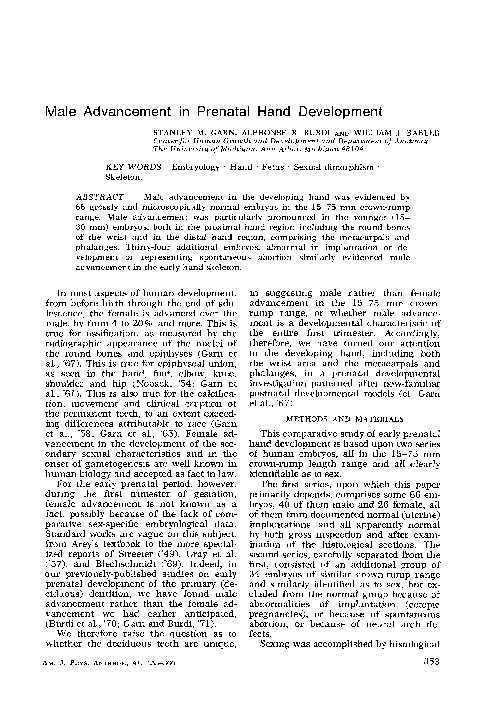 (PDF) Male advancement in prenatal hand development | William Babler ...