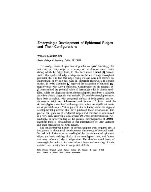 (PDF) Embryologic development of epidermal ridges and their configurations