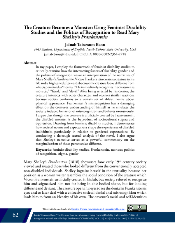 (PDF) The Creature Becomes a Monster: Using Feminist Disability Studies ...