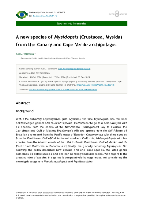 (PDF) A new species of Mysidopsis (Crustacea: Mysida) from the Canary ...