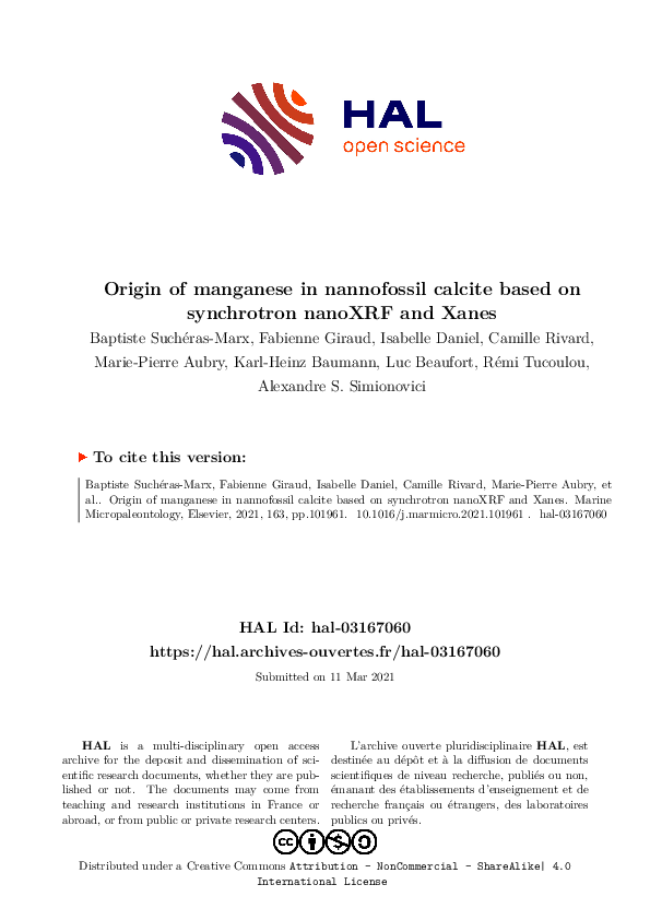 (PDF) Origin of manganese in nannofossil calcite based on synchrotron ...