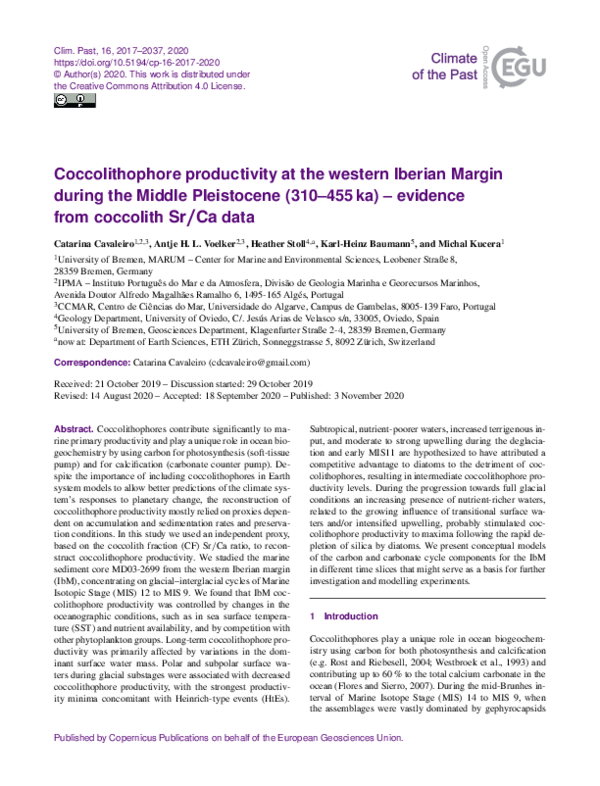 (PDF) Coccolithophore productivity at the western Iberian Margin during ...