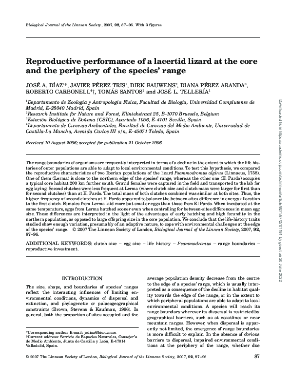 (PDF) Reproductive performance of a lacertid lizard at the core and the ...