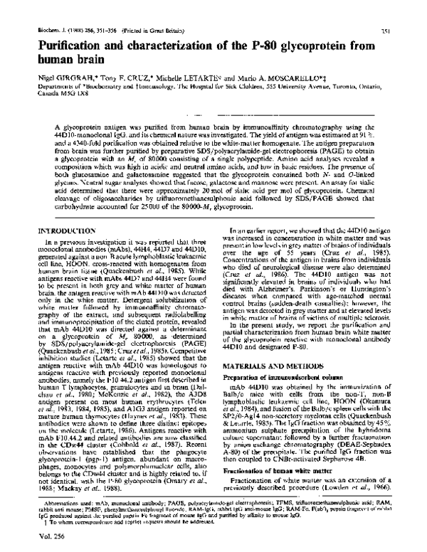 (PDF) Purification and characterization of the P-80 glycoprotein from ...