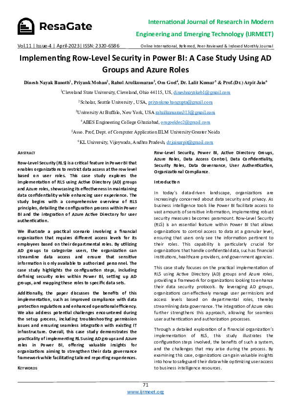 (PDF) Implementing Row Level Security in Power BI A Case Study Using AD Groups and Azure Roles