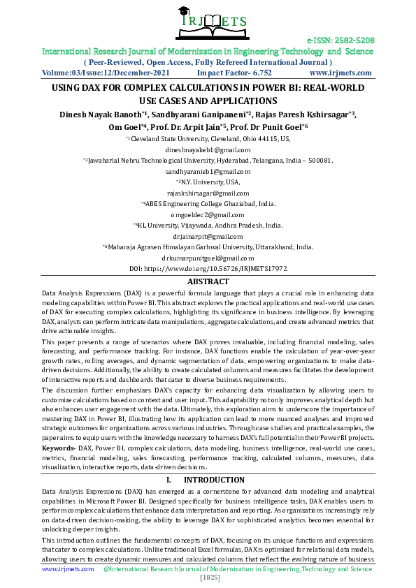 Pdf Using Dax For Complex Calculations In Power Bi Real World Use Cases And Applications