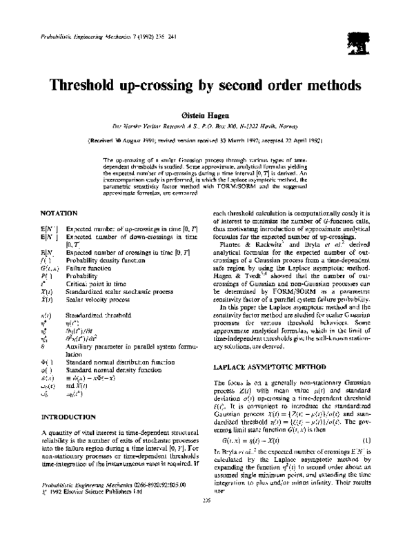(PDF) Threshold up-crossing by second order methods