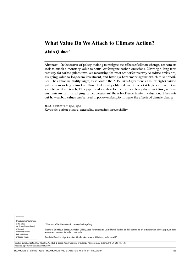 (PDF) What Value Do We Attach to Climate Action?