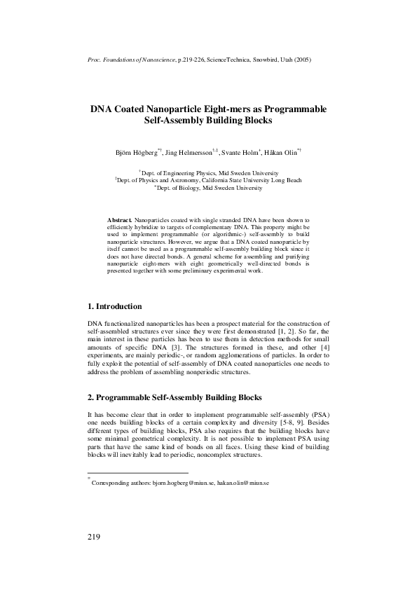 (PDF) DNA Coated Nanoparticle eight-mers as Programmable Self-Assembly ...