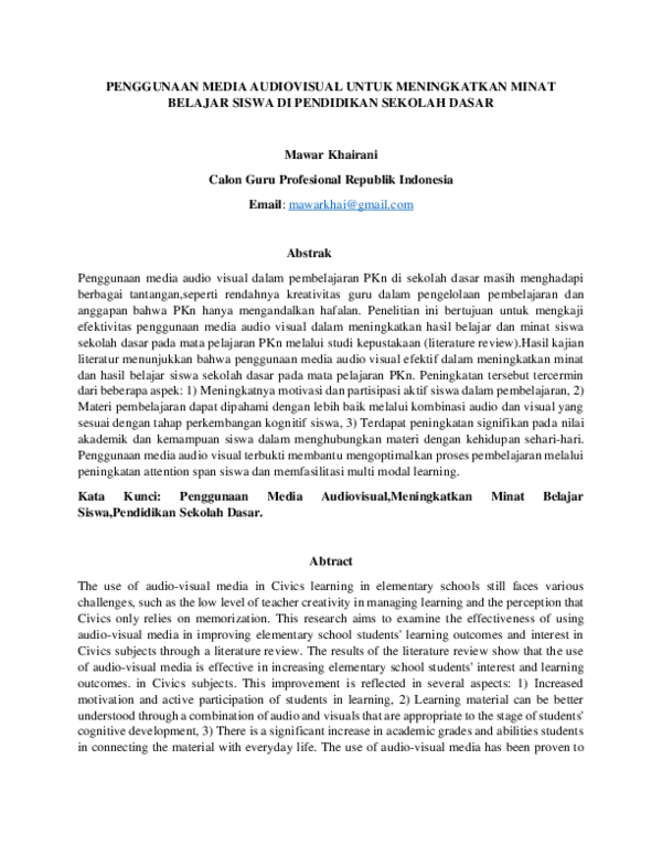 (PDF) PENGGUNAAN MEDIA AUDIOVISUAL UNTUK MENINGKATKAN MINAT BELAJAR SISWA DI PENDIDIKAN SEKOLAH ...