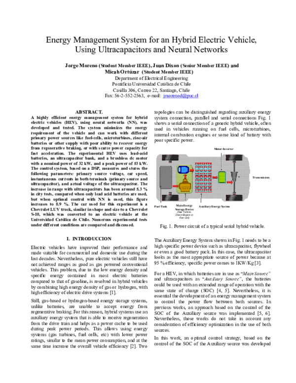 (PDF) Energy-management system for a hybrid electric vehicle, using ultracapacitors and neural ...