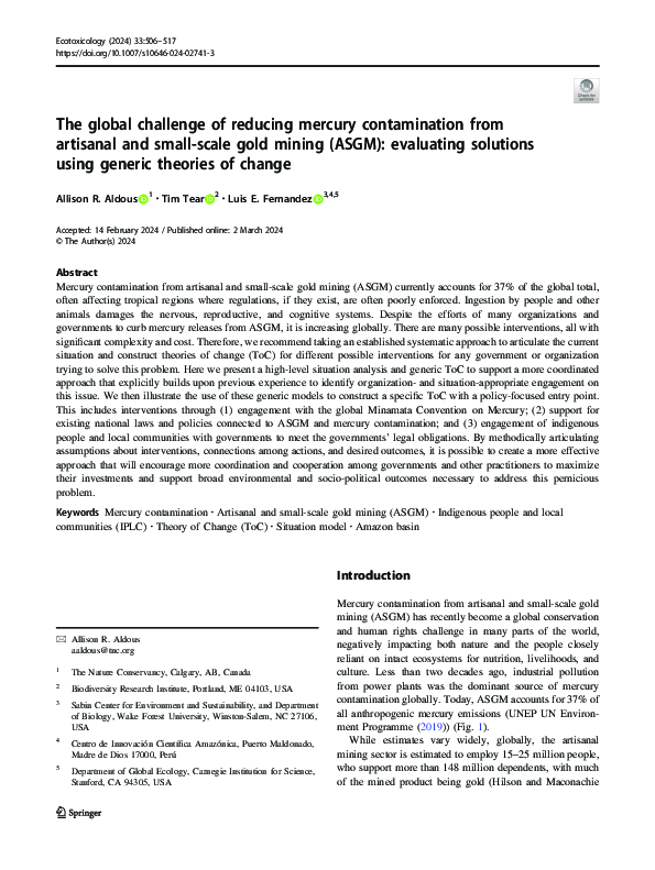 (PDF) The global challenge of reducing mercury contamination from artisanal and small-scale gold ...