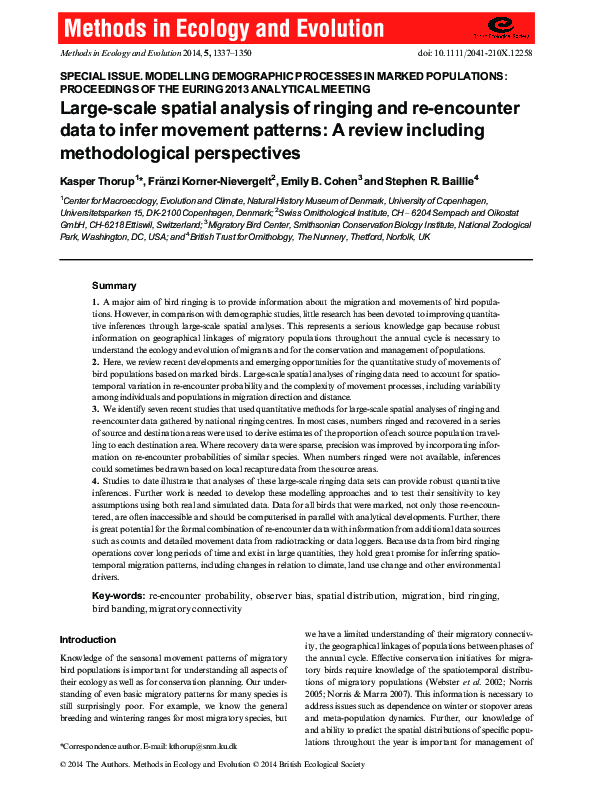 (PDF) Large‐scale spatial analysis of ringing and re‐encounter data to ...