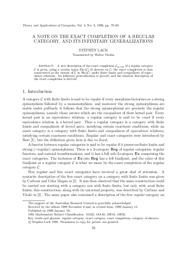 (PDF) A note on the exact completion of a regular category, and its ...