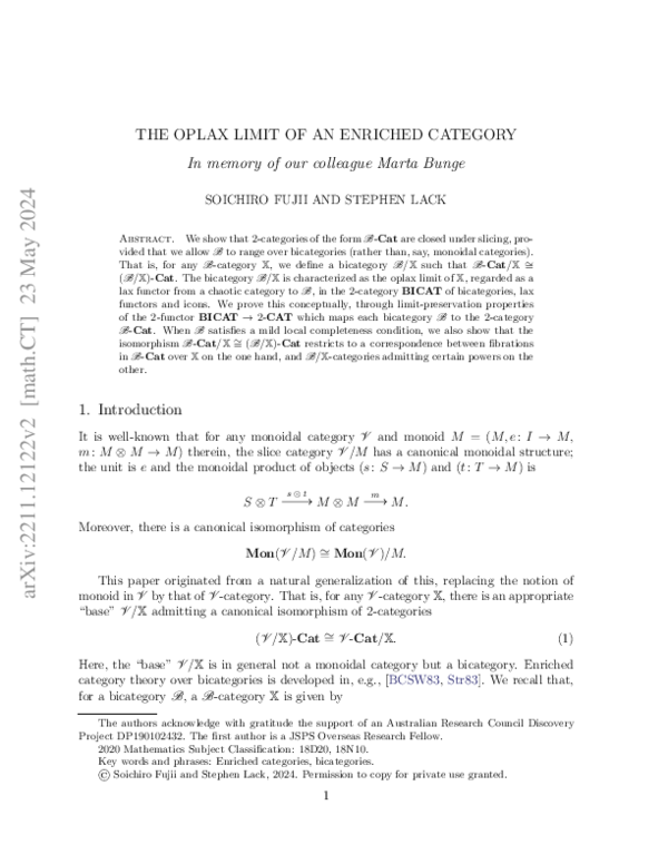 (PDF) The oplax limit of an enriched category