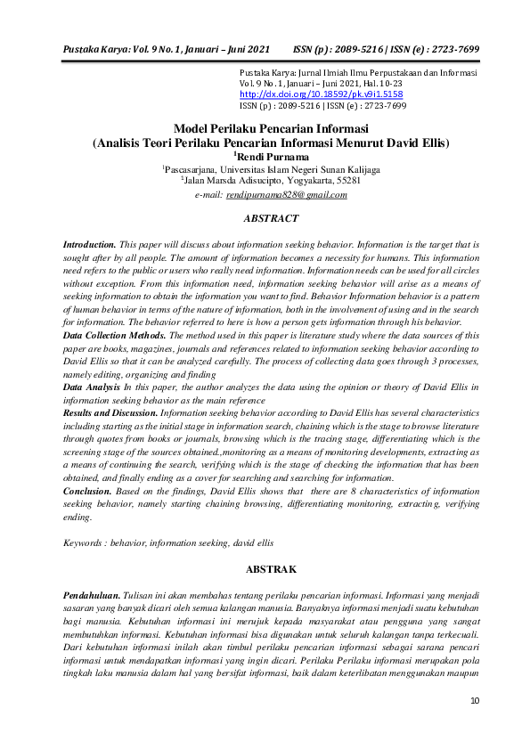 (PDF) Model perilaku pencarian informasi (analisis teori perilaku ...