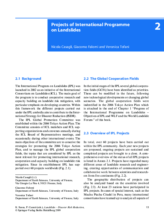 (PDF) Projects of International Programme on Landslides