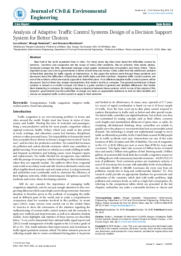 (PDF) Analysis of Adaptive Traffic Control Systems Design of a Decision ...