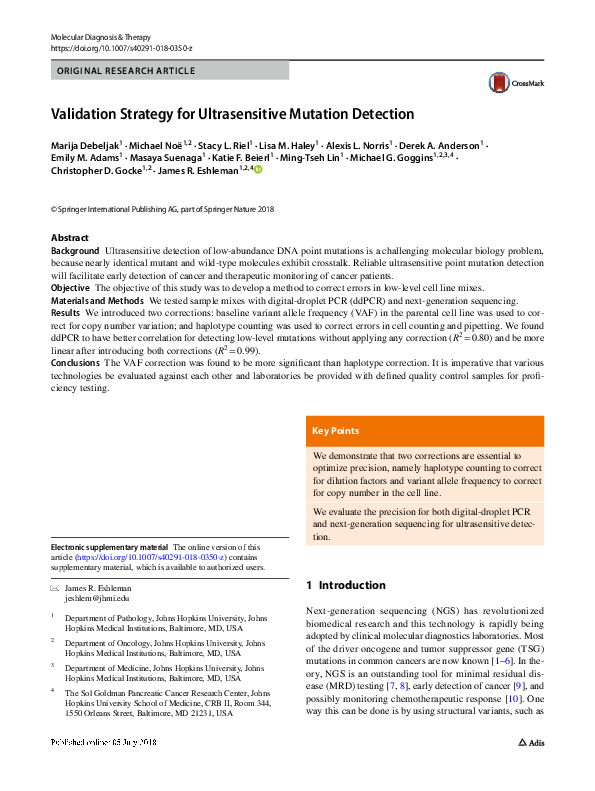 (PDF) Validation Strategy for Ultrasensitive Mutation Detection