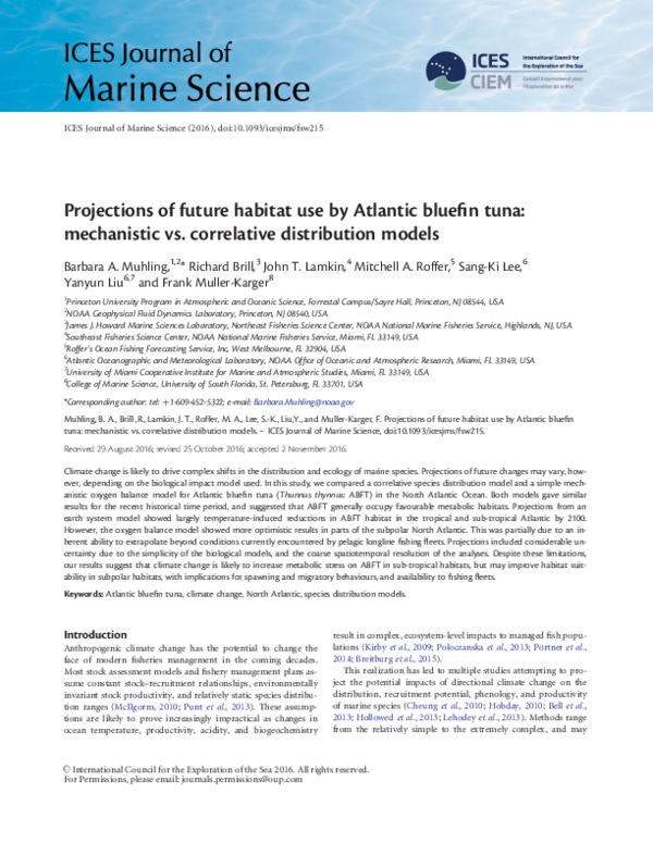 (PDF) Projections of future habitat use by Atlantic bluefin tuna ...