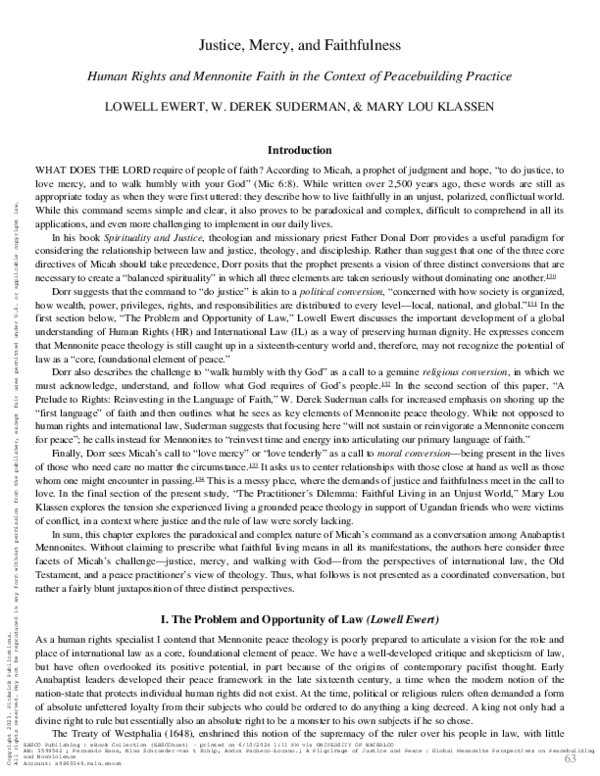 (PDF) Justice, Mercy, and Faithfulness: Human Rights and Mennonite ...