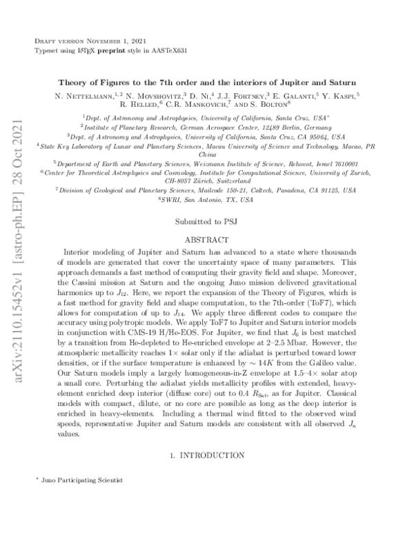 (PDF) Theory of Figures to the 7th order and the interiors of Jupiter ...