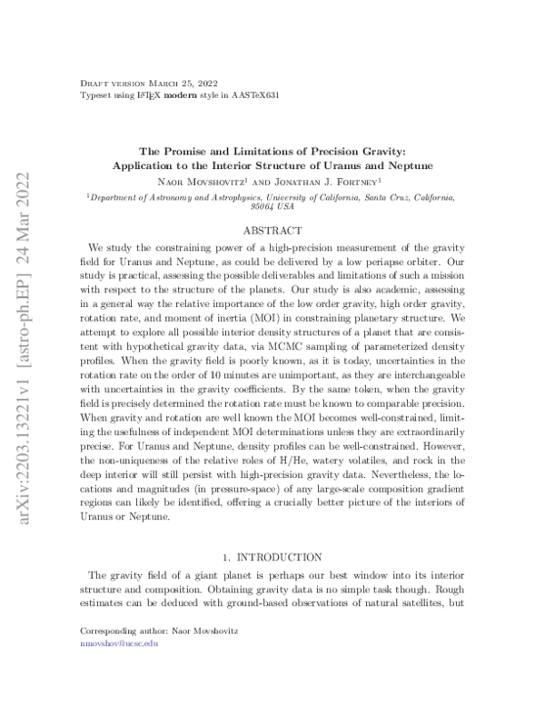 (PDF) The Promise and Limitations of Precision Gravity: Application to ...