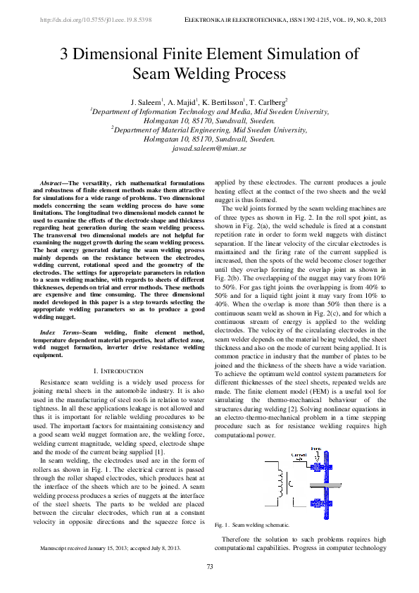 (PDF) 3 Dimensional Finite Element Simulation of Seam Welding Process