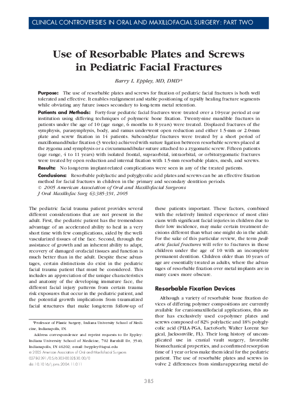 (PDF) Use of resorbable plates and screws in pediatric facial fractures
