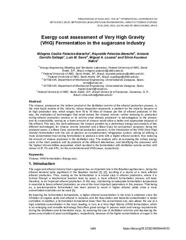 (PDF) Exergy Cost Assessment of Very High Gravity (VHG) Fermentation in ...